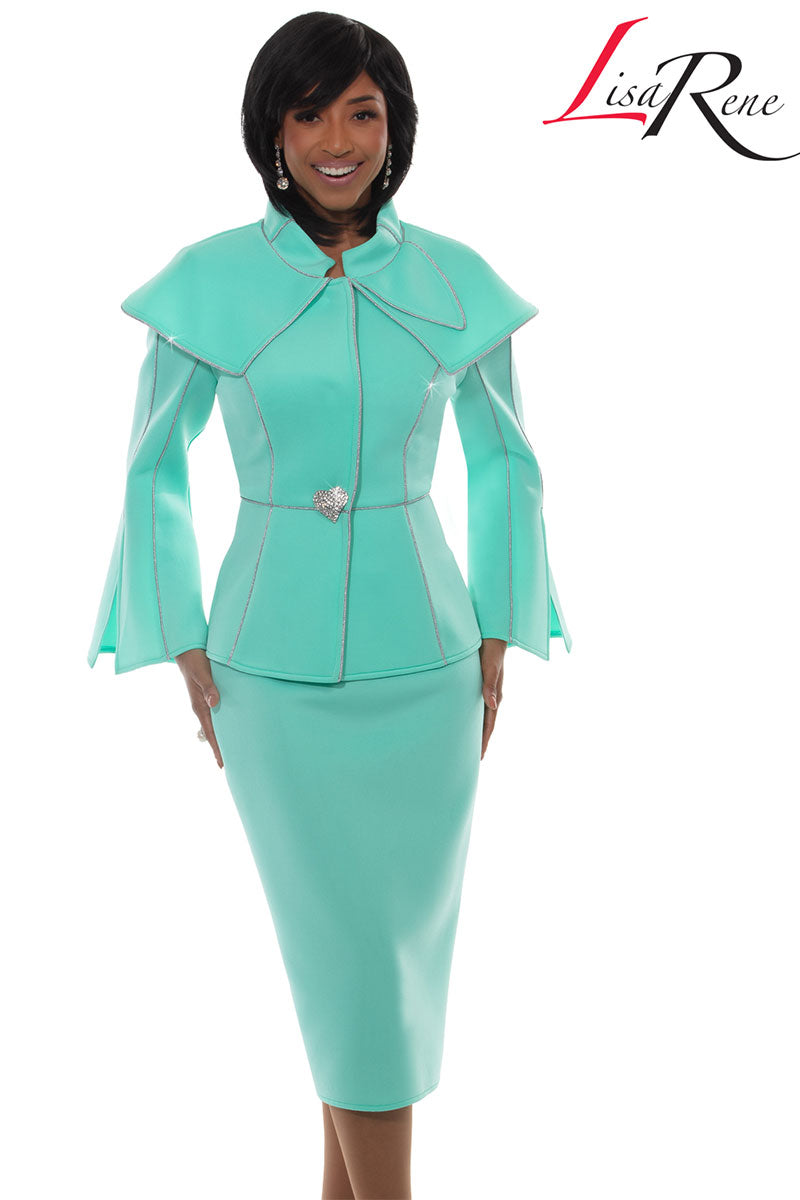 Lisa Rene Church Suit By Donna Vinci 3377-Mint/Silver