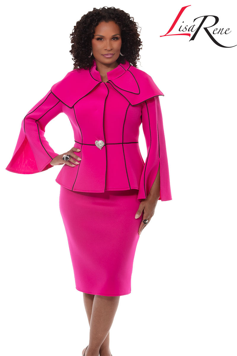 Lisa Rene Church Suit By Donna Vinci 3377-Fuchsia/Black
