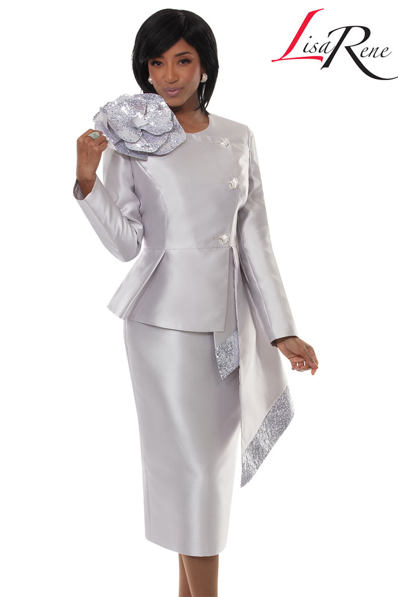 Lisa Rene Church Suit By Donna Vinci 66972-Silver