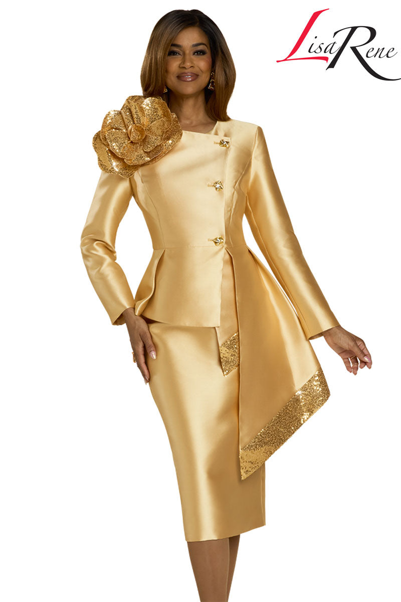Lisa Rene Church Suit By Donna Vinci 66972-Gold